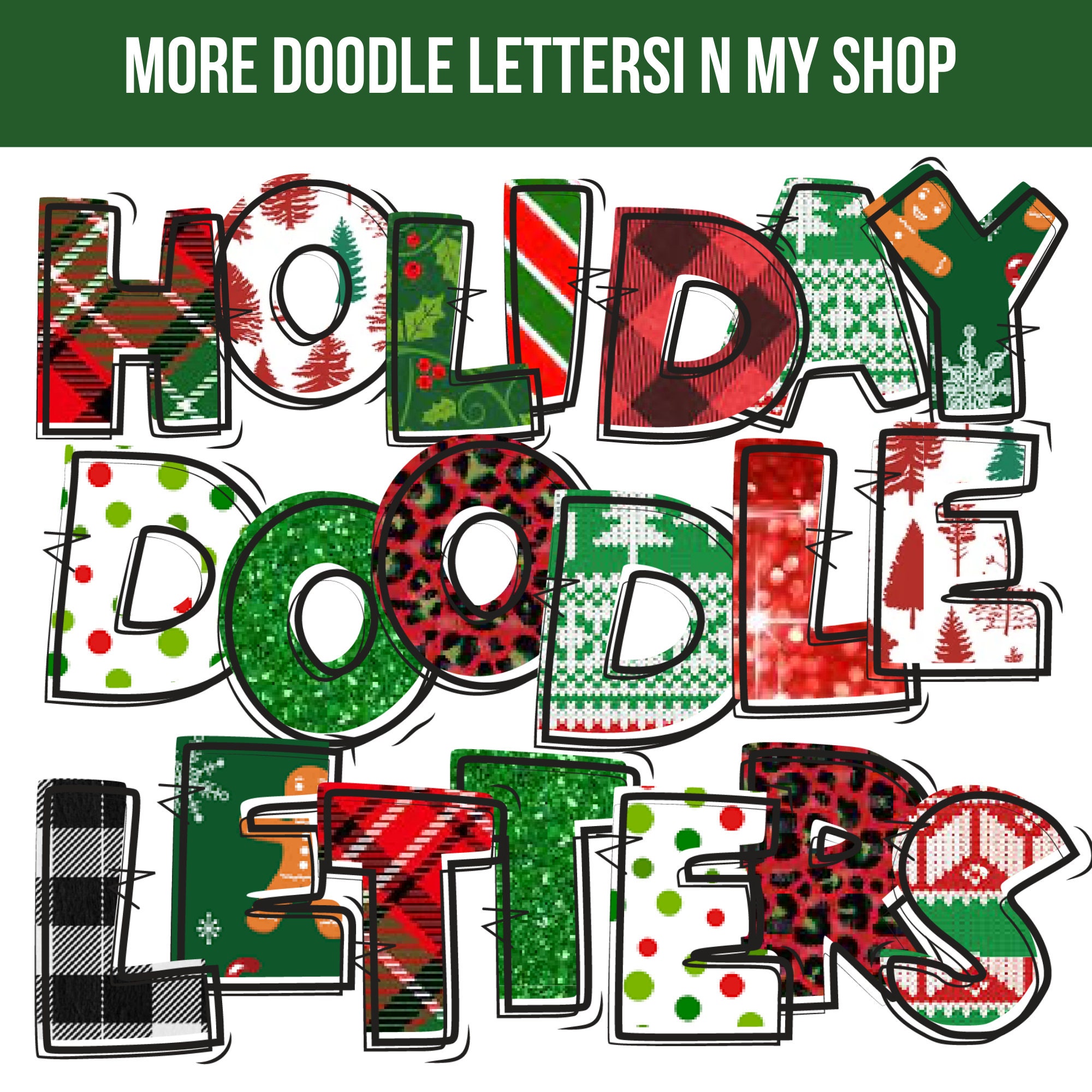 Christmas Doodle Alphabet: PNG Letter Font Bundle (digital Download) - Etsy