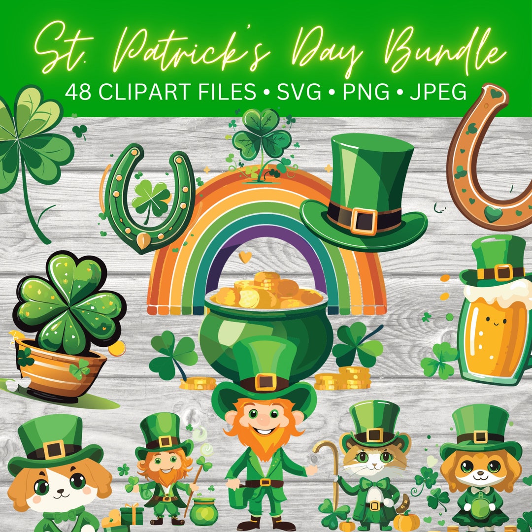 St Patricks Day Clipart Bundle: Leprechaun, Shamrock, Rainbow - Etsy