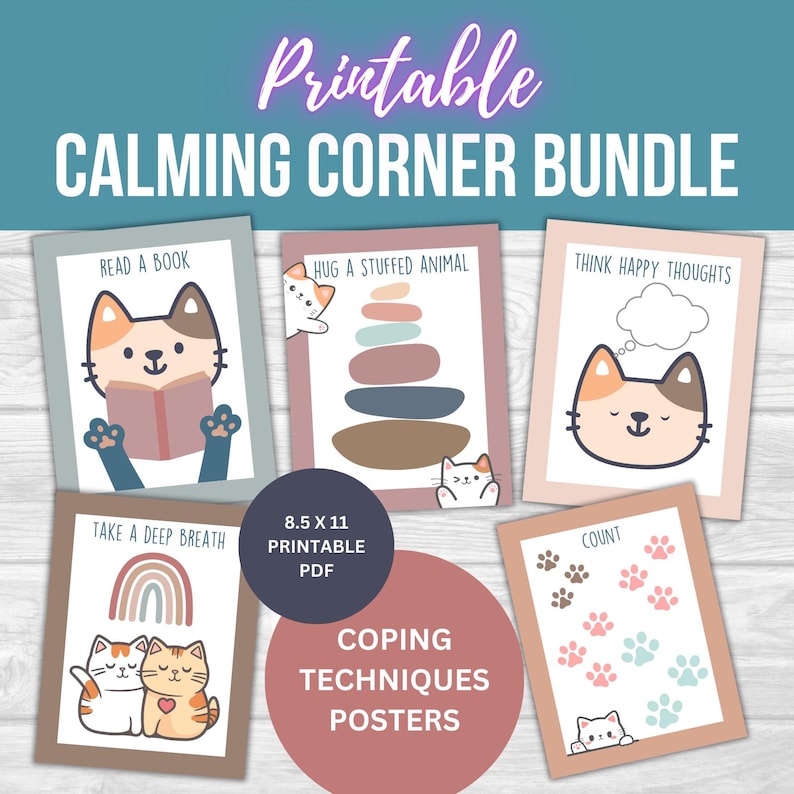Calming Corner Printable Bundle | Cat-themed Classroom Decor ...