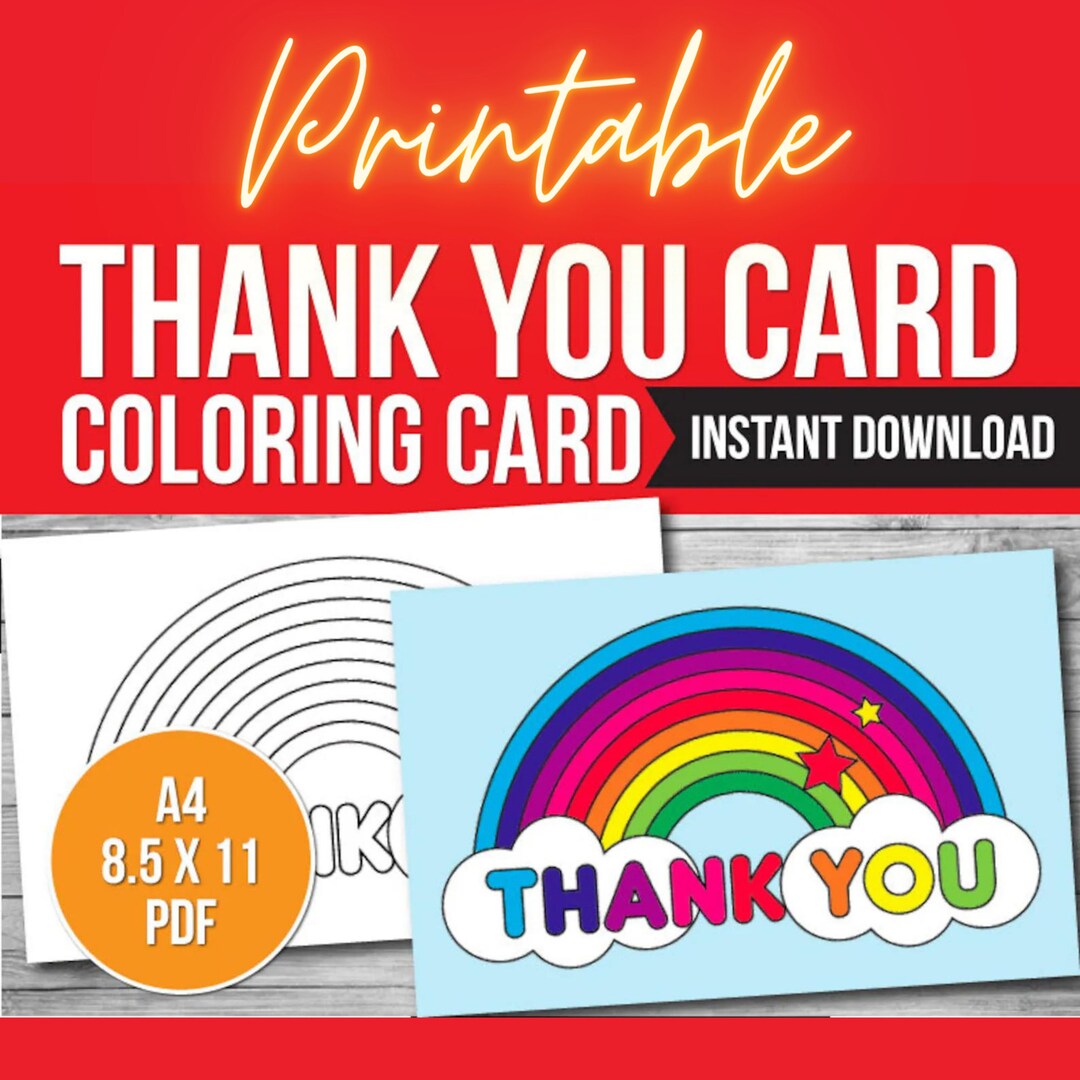 Rainbow Thank You Coloring Card: Printable Kids Activity (PDF) - Etsy