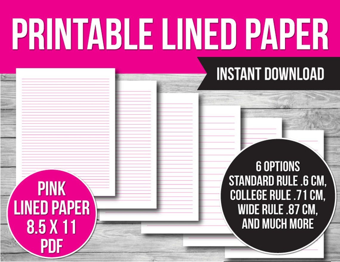 Printable Lined Paper PDF PINK Lined Paper Wide Rule Paper - Etsy