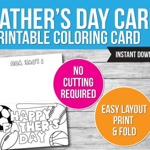 Happy Father's Day Printable Coloring Card, Father's Day Card for Kids ...