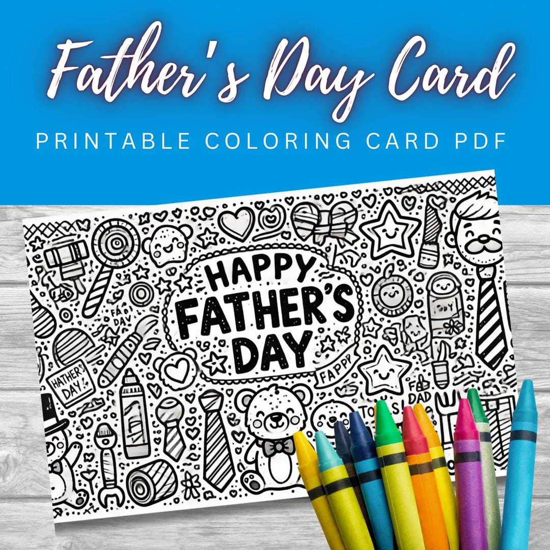 Printable Fathers Day Card, Coloring Card Fathers Day Craft, Fathers ...