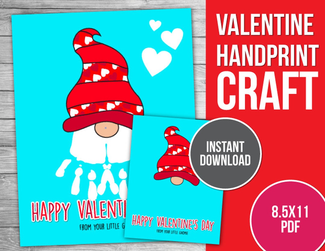 Valentines Day Handprint Art, Valentine’s Day Craft, Valentine Gnome ...