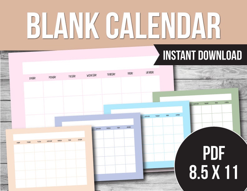 Blank Calendar Printable Teacher Calendar 12 Month Calendar - Etsy