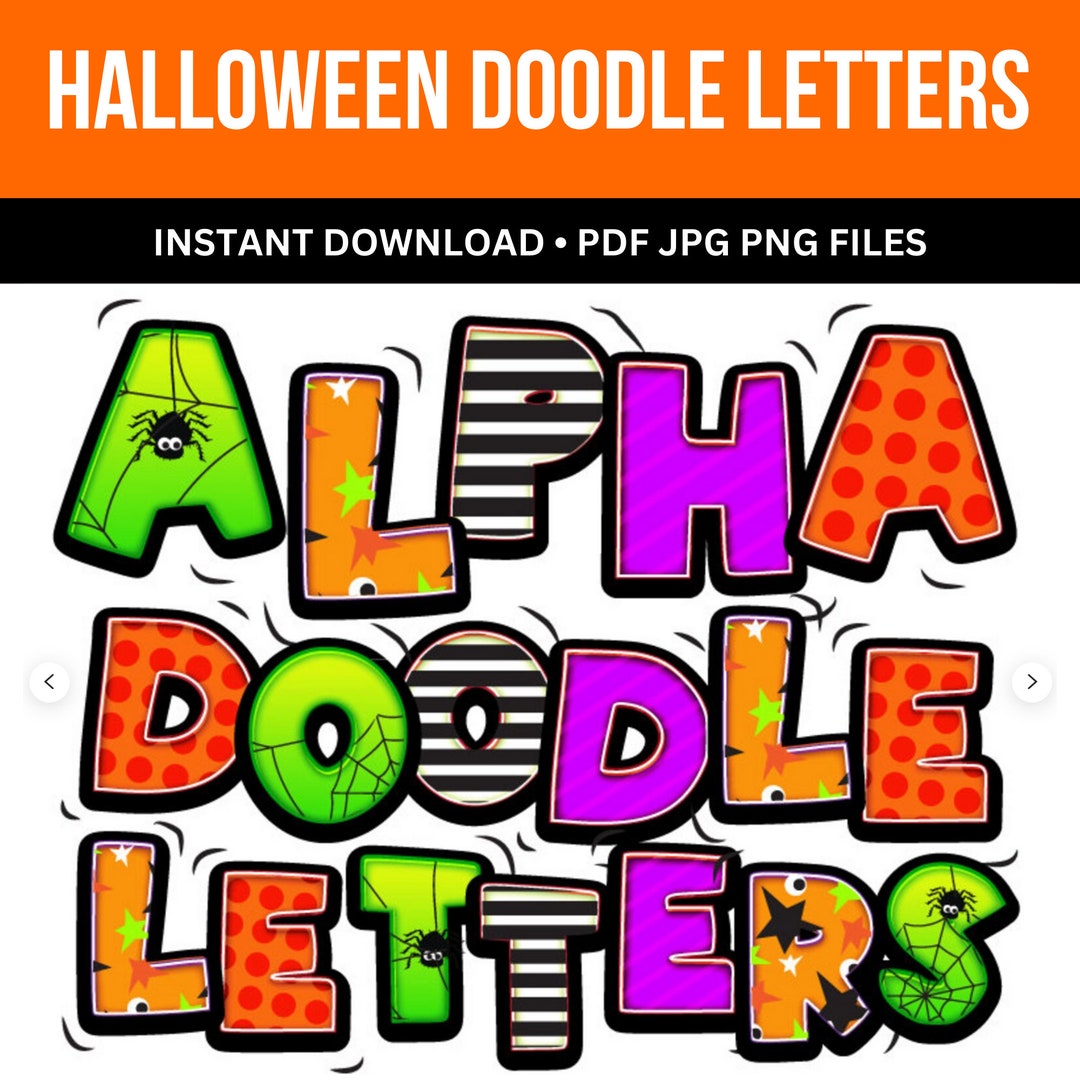 Halloween Doodle Letters Clip Art: PNG Alphabet Bundle - Etsy