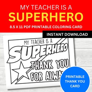 Teacher Appreciation Thank You Coloring Card, Teacher Thank You Card ...