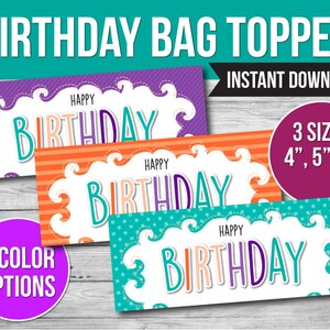 Printable Birthday Bag Topper: Party Favor Decoration (PDF) - Etsy