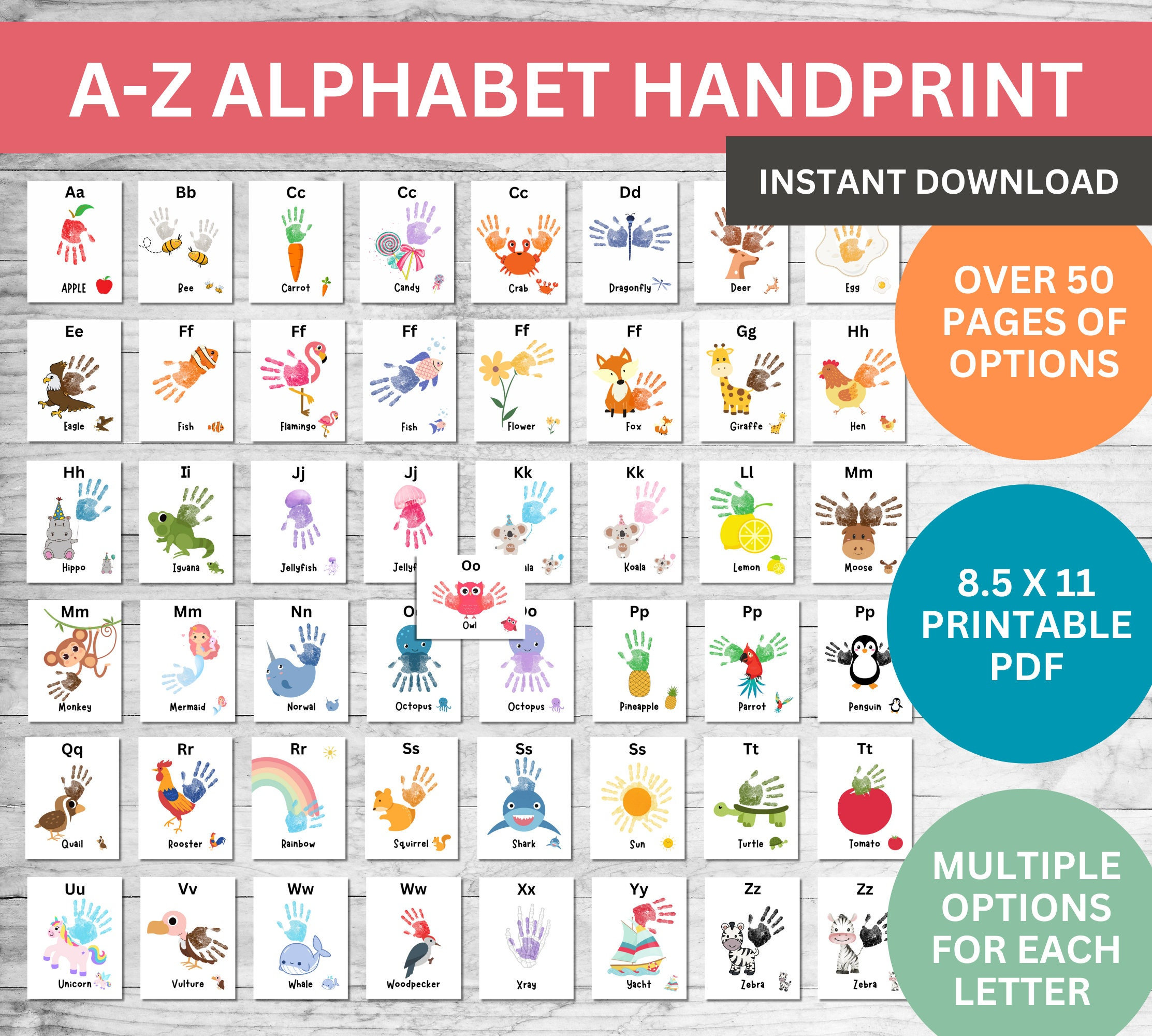 ABC Handprint Craft A-Z Alphabet Handprint Footprint Book - Etsy Australia