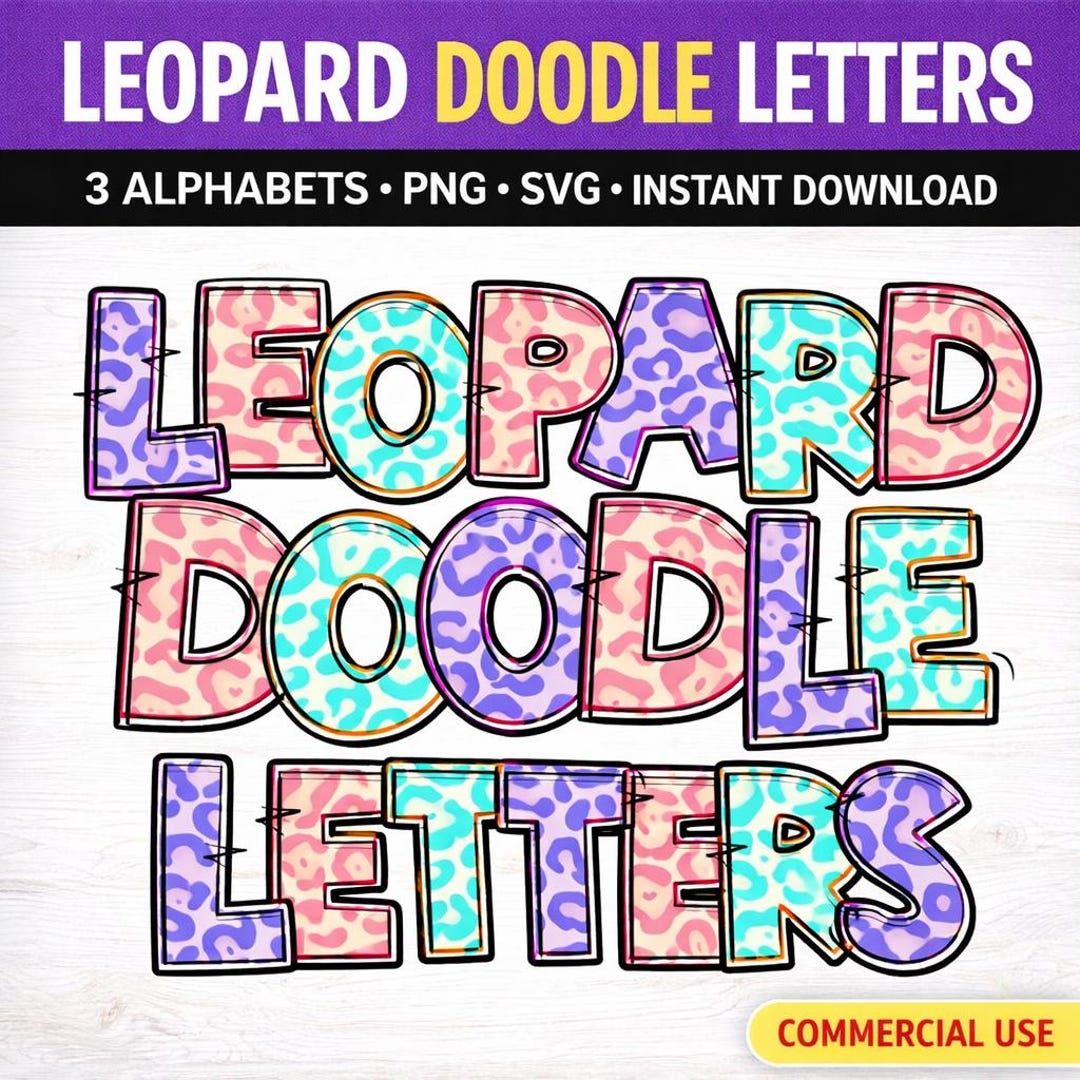 Leopard Doodle Letters Alphabet Clipart Bundle (PNG SVG) - Etsy