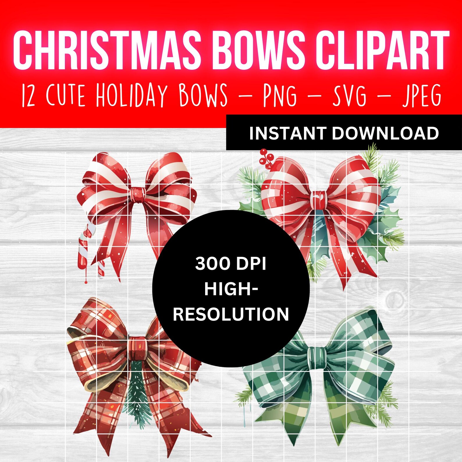 Christmas Bows Watercolor Clipart: Coquette Holiday Bows (PNG, SVG ...