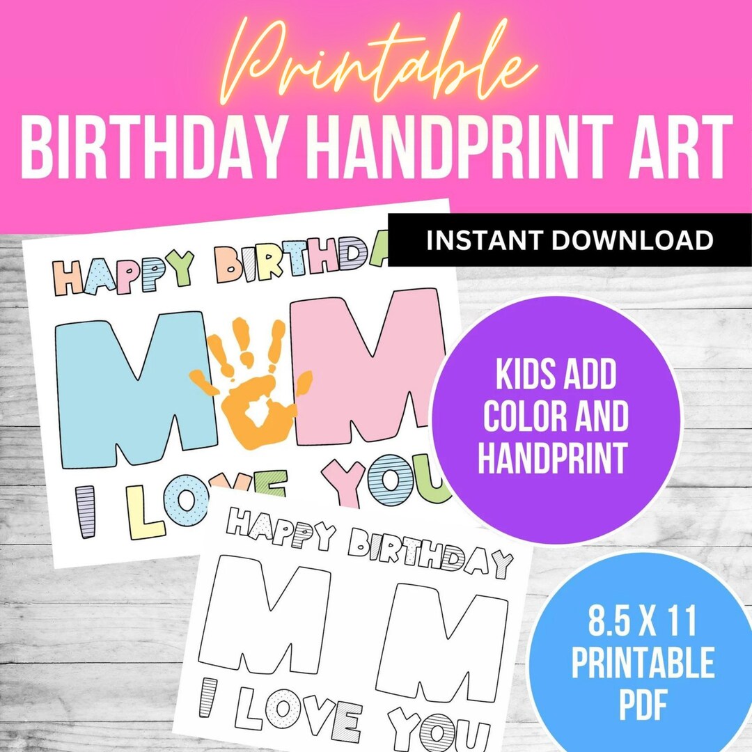 Happy Birthday Mom Handprint Craft Coloring Activity for Kids, Gift for ...