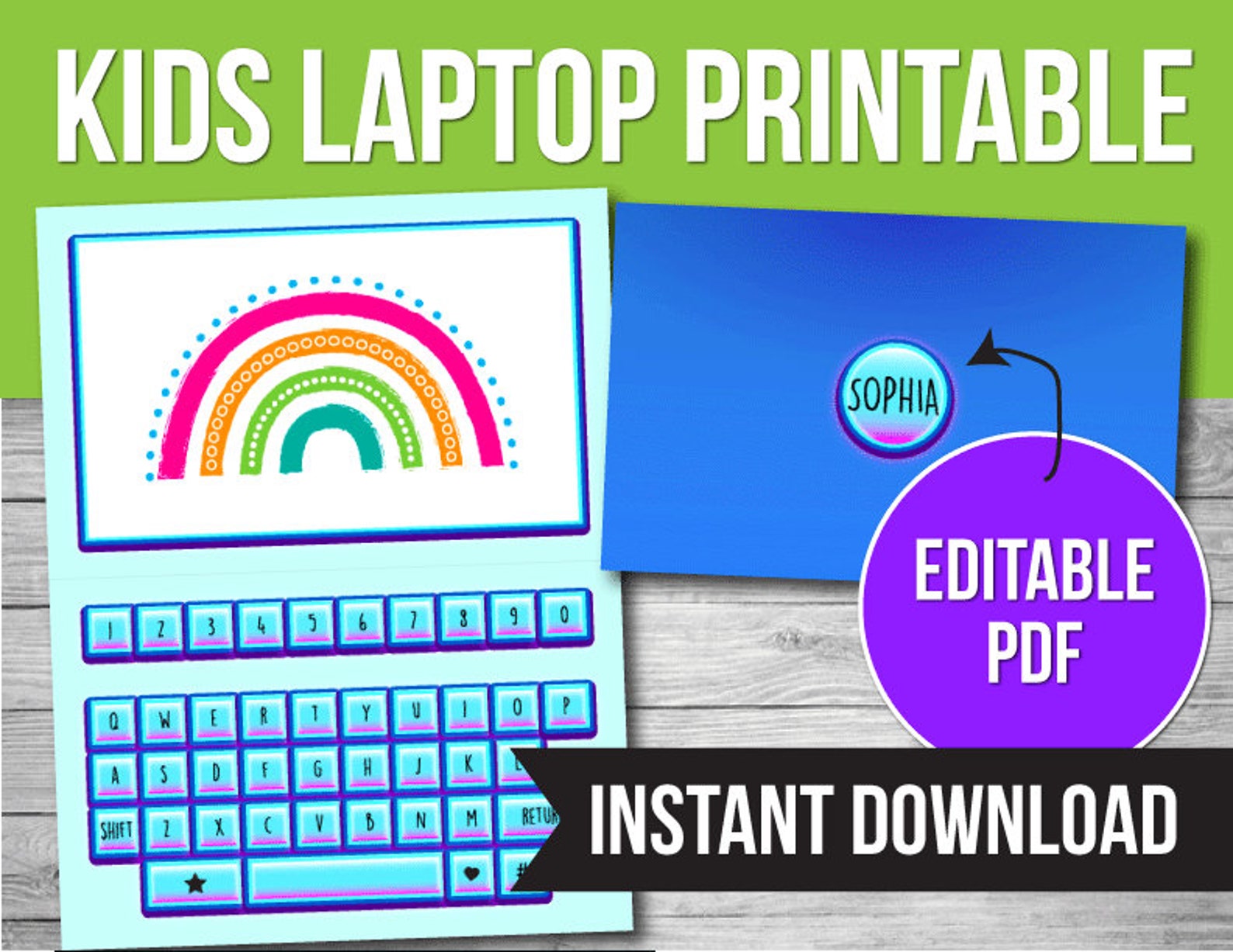 Kids Pretend Play Laptop Printable, Editable Name, 8.5x11 (PDF Pattern ...