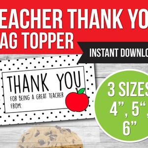 Teacher Thank You Bag Topper: Printable Gift (instant Download) - Etsy