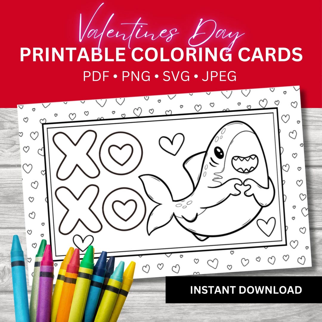 Printable Valentine's Day Coloring Cards, DIY Kids Craft (pdf, Png, Svg ...