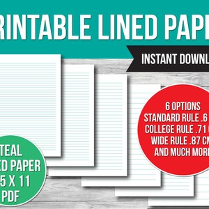 Printable Lined Paper Bundle, Wide Rule College Rule, Notebook Lined ...