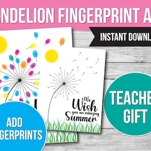 Teacher Gift Dandelion Fingerprint Art, Fingerprint Craft, Printable ...