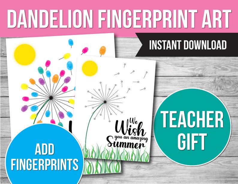 Teacher Gift Dandelion Fingerprint Art Fingerprint Craft | Etsy