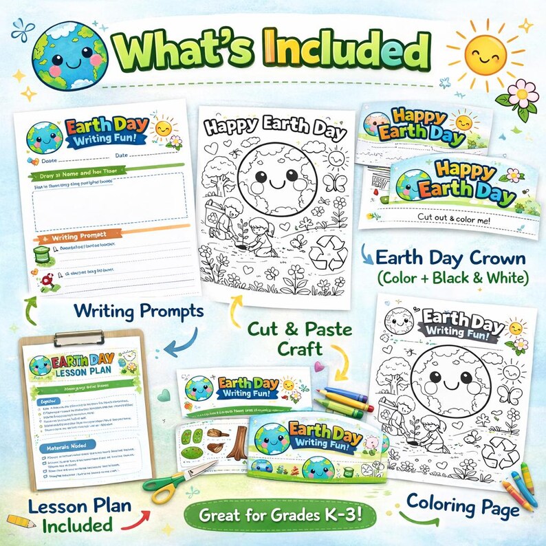 Earth Day Activity Pack for Kids, Printable Writing Prompts, Earth Day ...