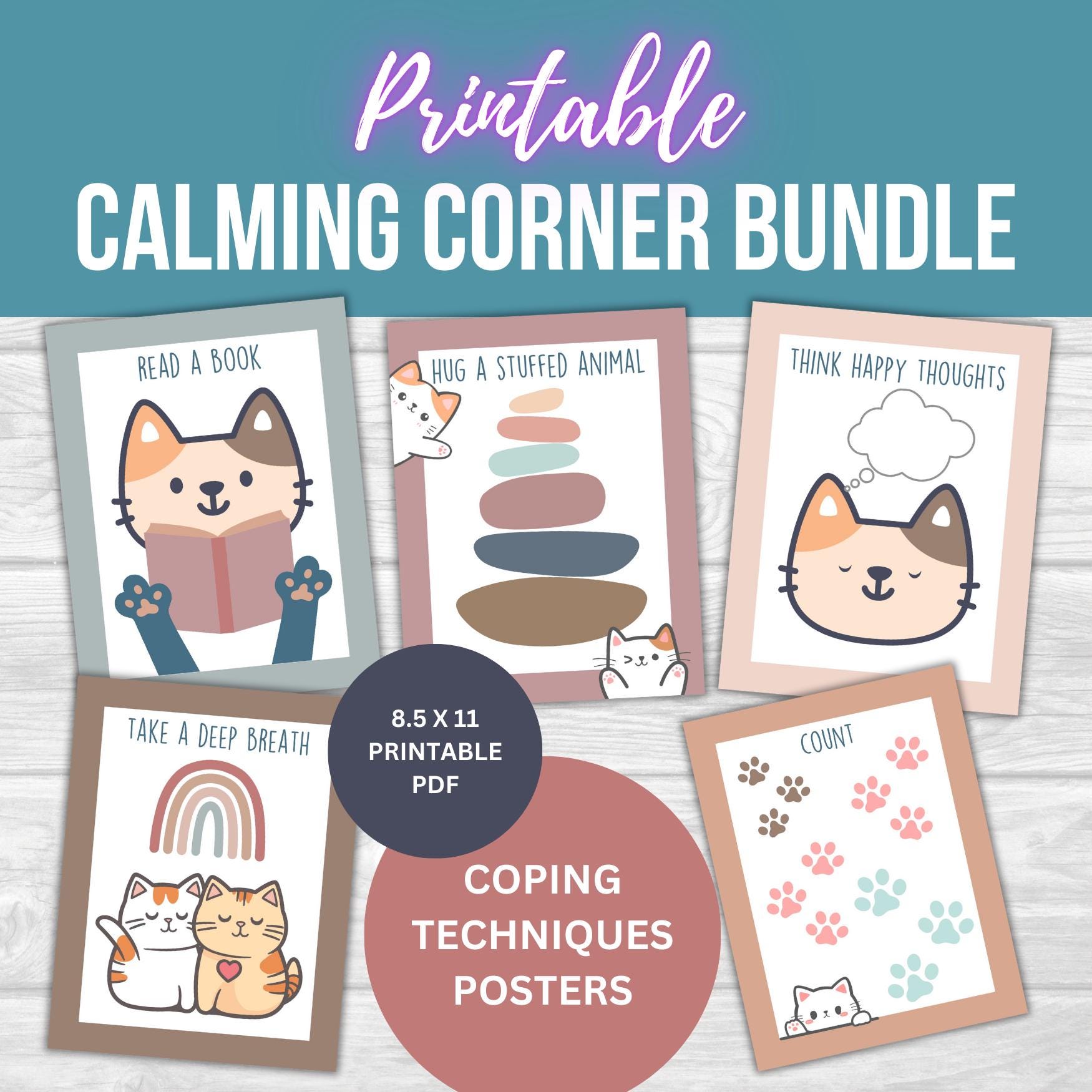 Calming Corner Printable Bundle | Cat-themed Classroom Decor ...