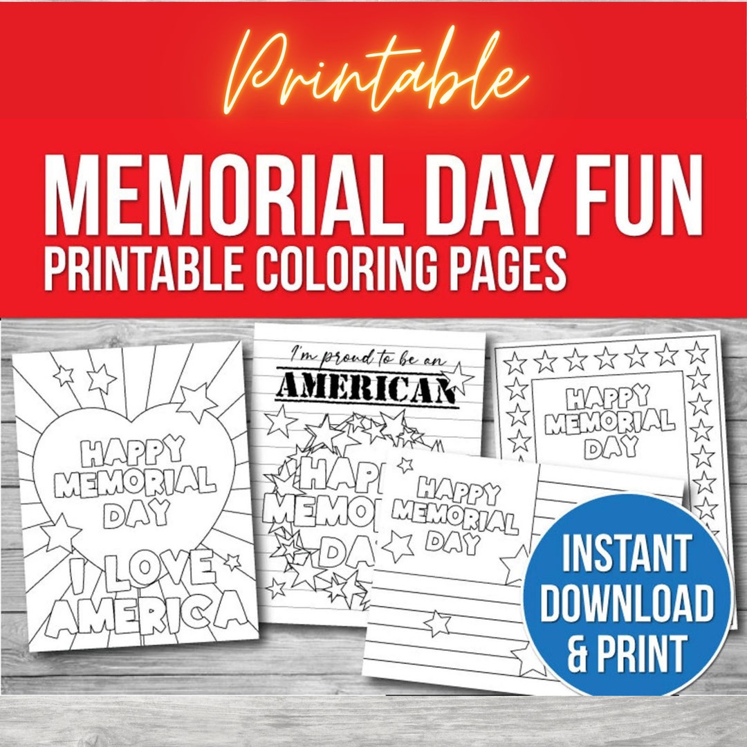 Memorial Day Printable Coloring Activity, Memorial Day Craft Art ...