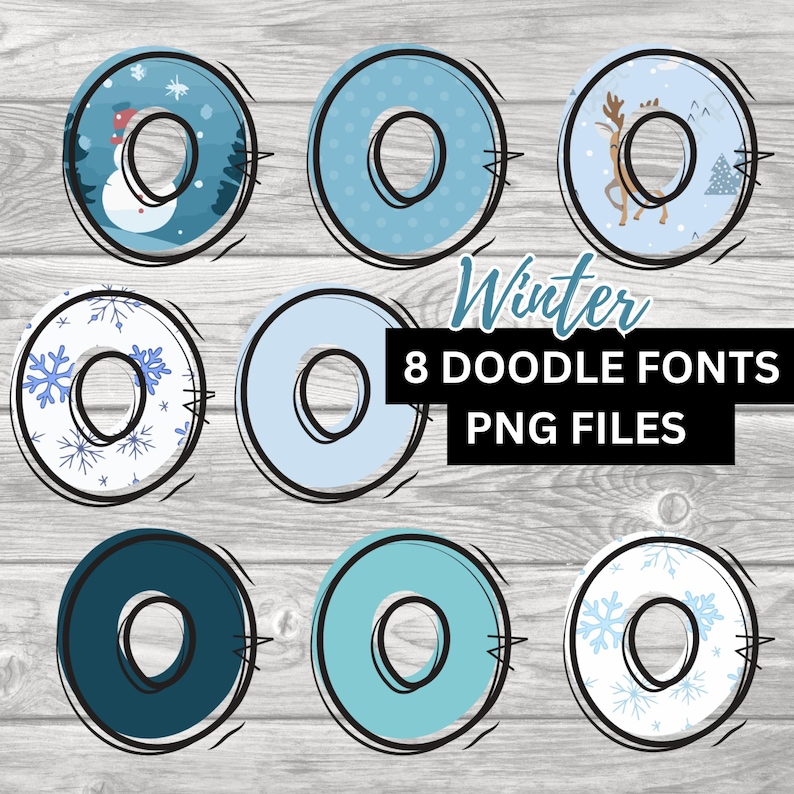 Winter Doodle Letters Alphabet PNG: Hand-drawn Holiday Clipart - Etsy