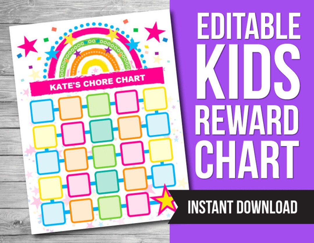 Rainbow Chore Chart for Kids, Responsibility Chart, Sticker Chart ...