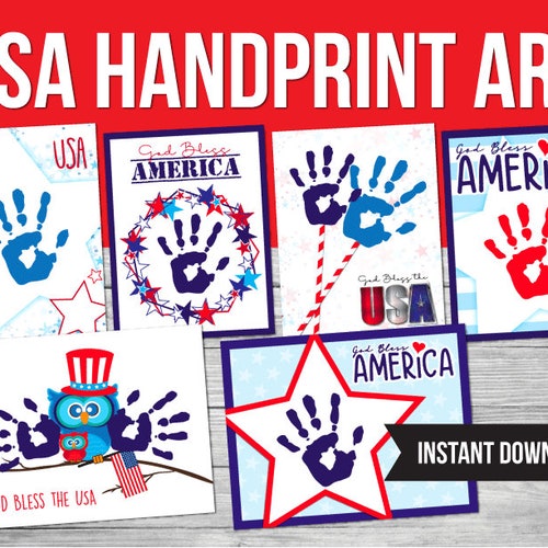 Memorial Day Handprint Art Printable Keepsake 4th of July - Etsy