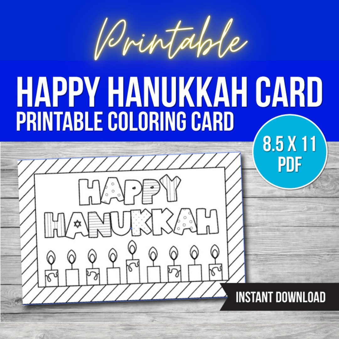 Hanukkah Coloring Card Printable PDF, Hanukkah Printable Card, Jewish ...
