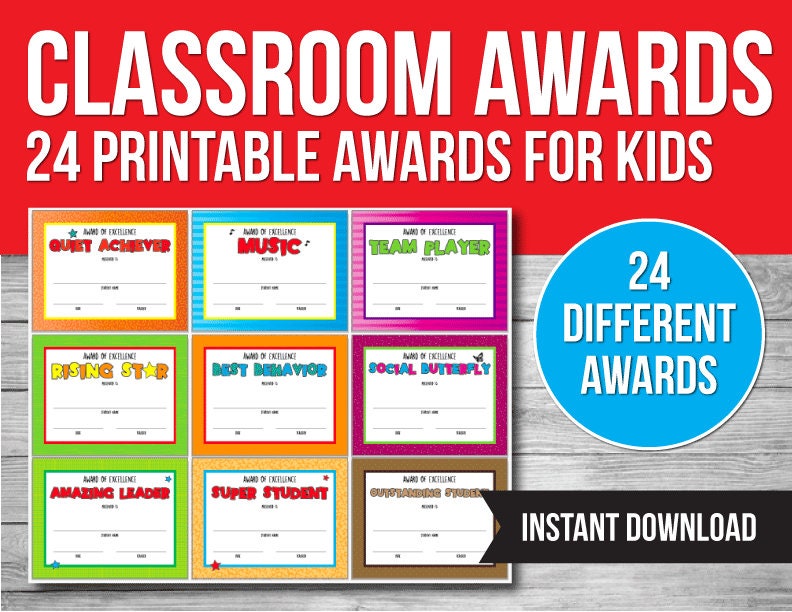 Classroom Awards Printable: 24 Student Certificates (PDF) - Etsy