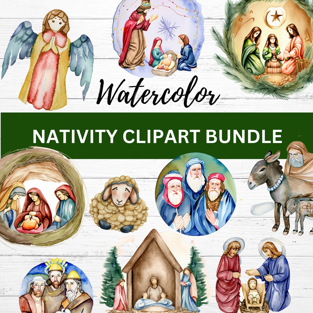 Watercolor Nativity Scene Clipart, Christian Christmas PNG, Printable ...