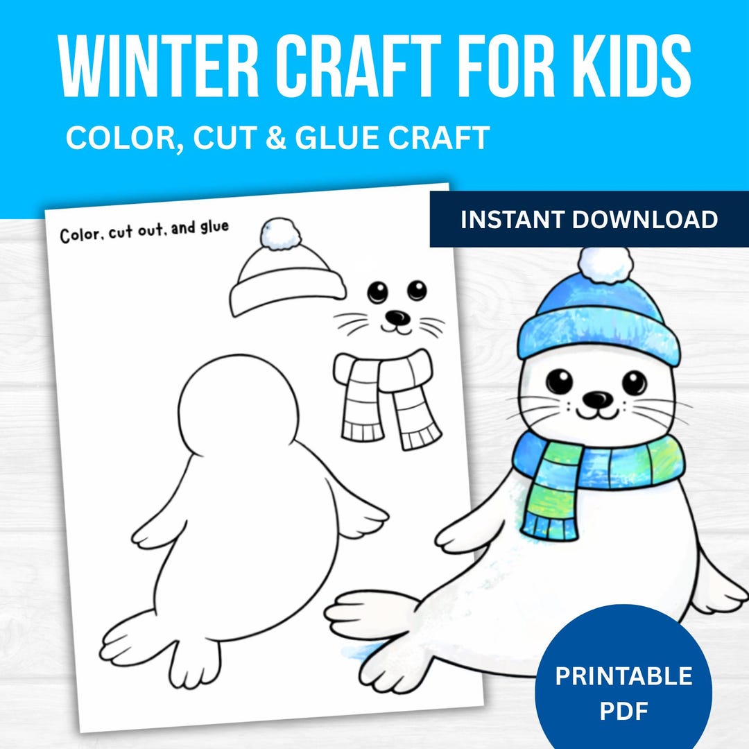 Seal Cut and Glue Craft | Printable Color & Assemble Winter Activity ...