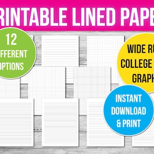 Printable Lined Paper Bundle, Wide Rule College Rule, Notebook Lined ...