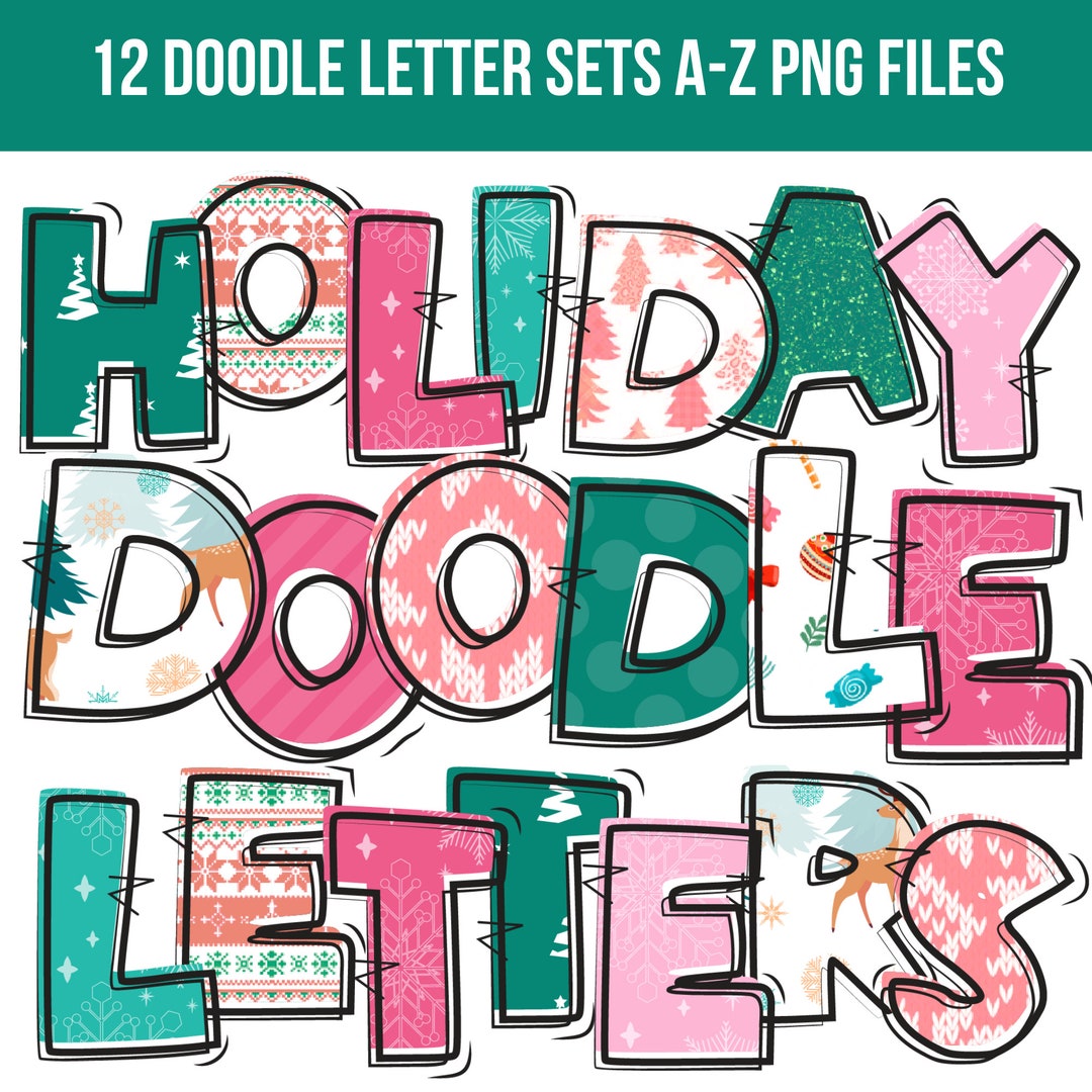 Christmas Doodle Alphabet: PNG Letter Font Bundle (digital Download) - Etsy