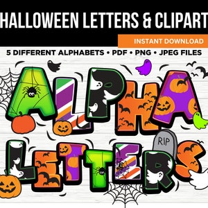 Halloween Letters With Clip Art PNG Files, Make Your Own Name, Doodle ...