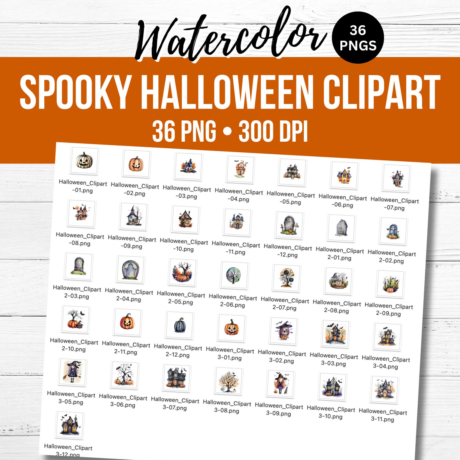 Watercolor Halloween Clipart Bundle, Spooky PNG Graphics - Etsy
