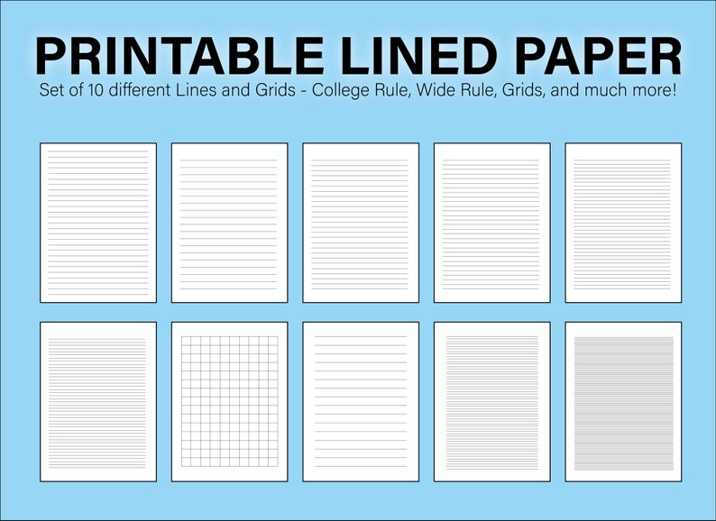 Printable Lined Paper Bundle PDF Wide Rule College Rule Pape - Etsy