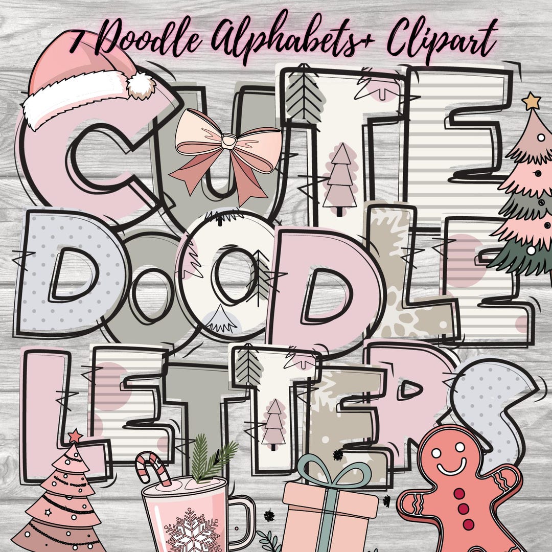 Christmas Doodle Letters PNG, Pink Doodle Alphabet Letters, Doodle ...