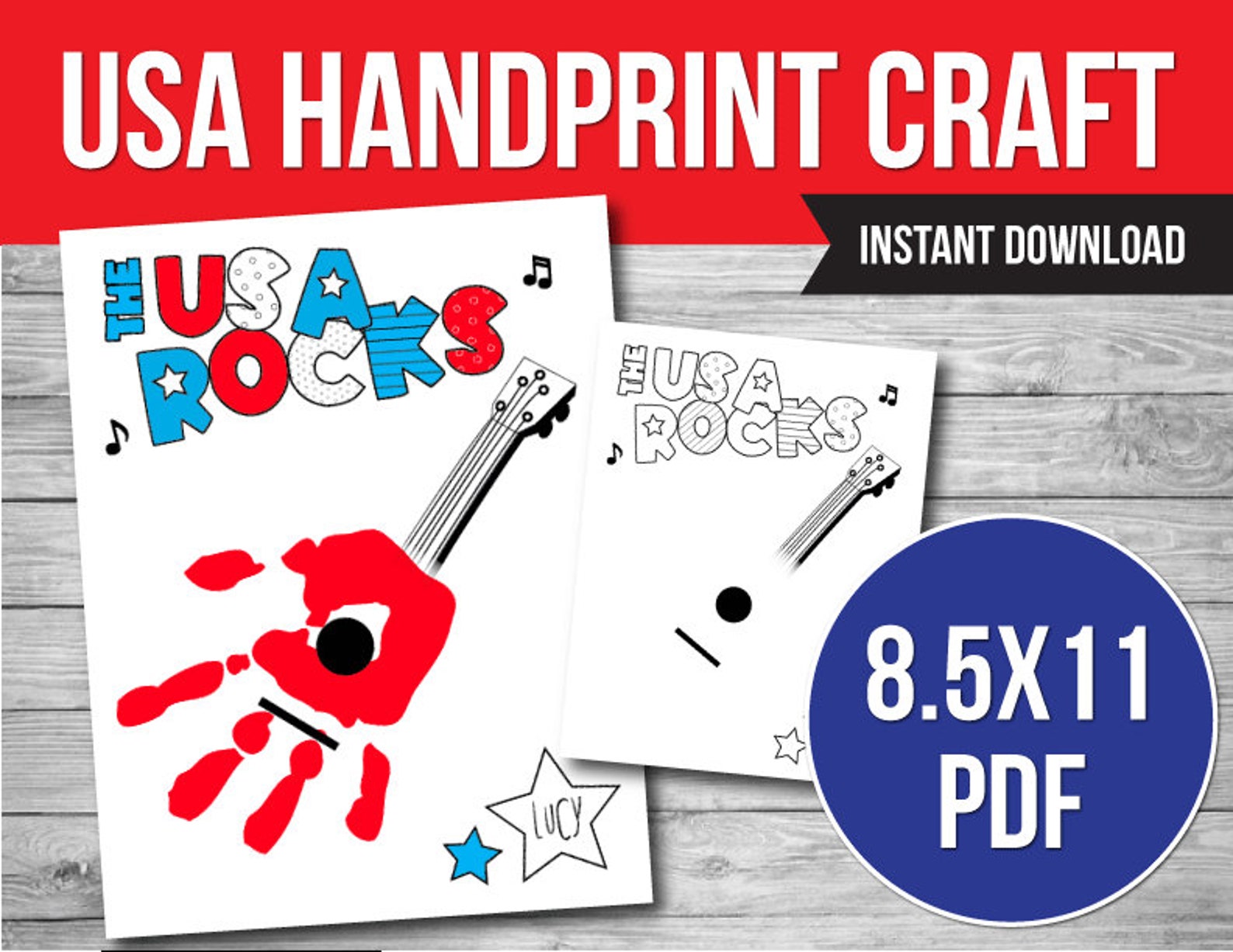 Memorial Day Handprint Art Printable Keepsake 4th of July - Etsy