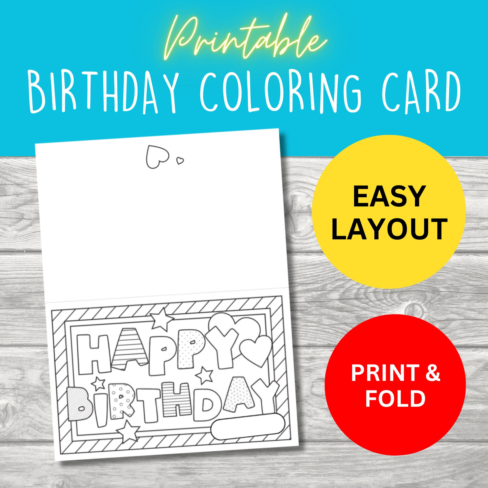 Printable Happy Birthday Coloring Card: DIY Craft (PDF) - Etsy