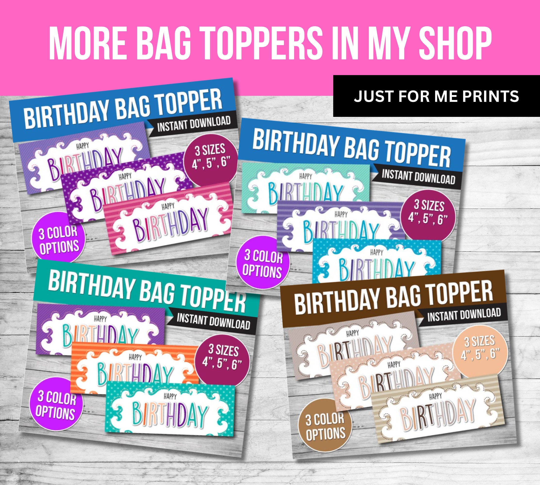 Printable Bag Topper Birthday Party Favor Treats Bag Party - Etsy