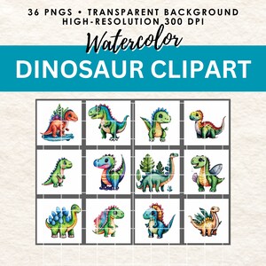 Watercolor Dinosaurs Clipart Bundle (PNG) - Etsy