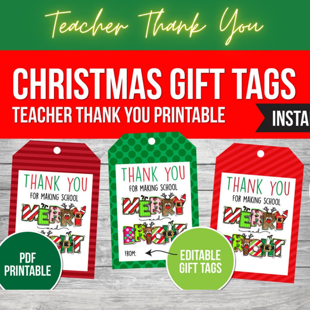 Teacher Christmas Gift Tags, Printable Thank You (PDF) - Etsy