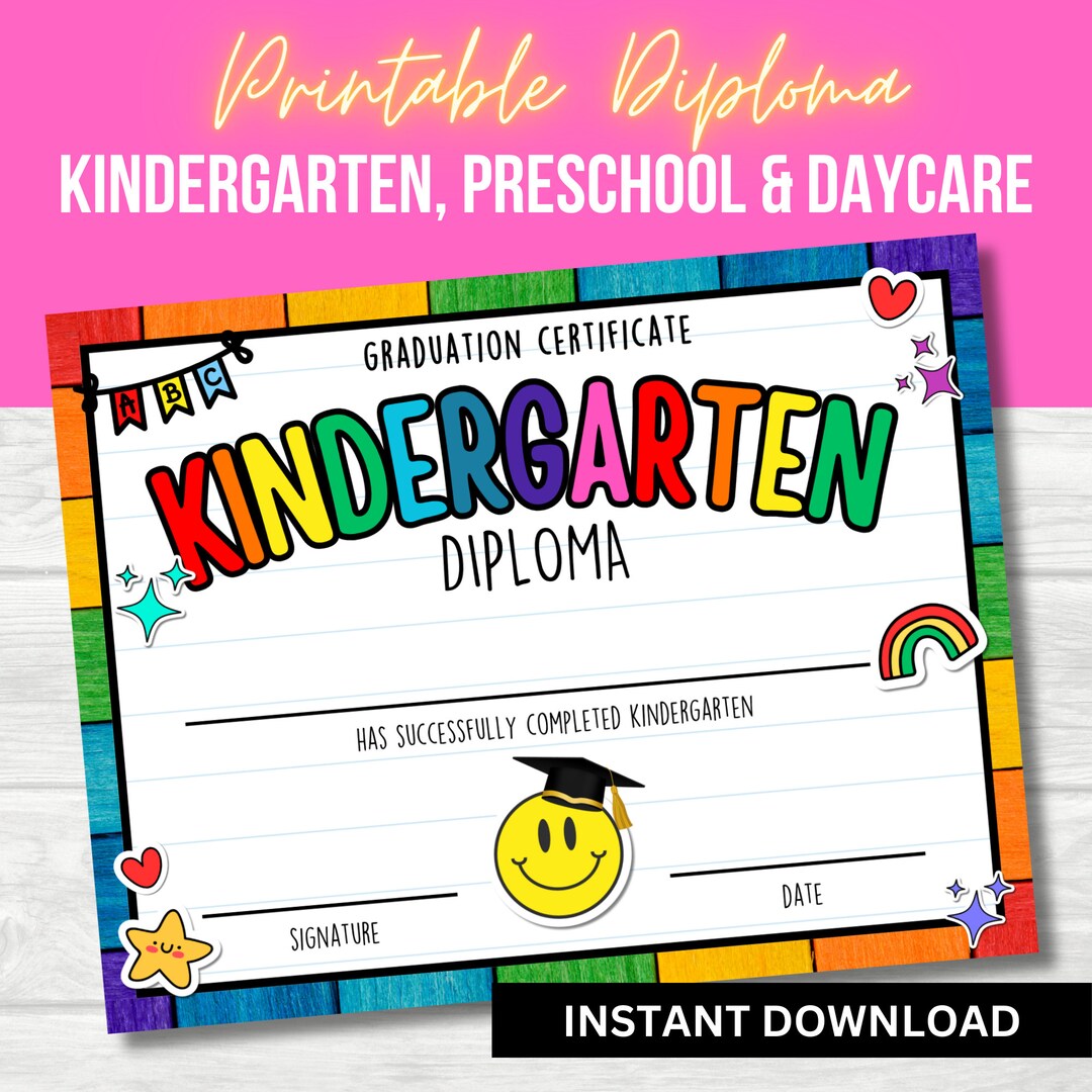 Printable Kindergarten Graduation Certificate (PDF) - Etsy