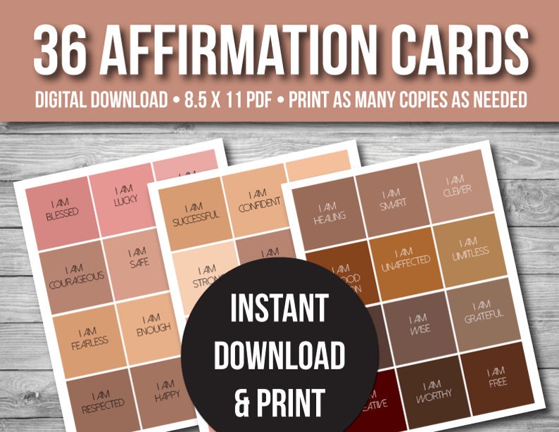 Affirmation Cards Printable PDF 36 Affirmation Cards for - Etsy