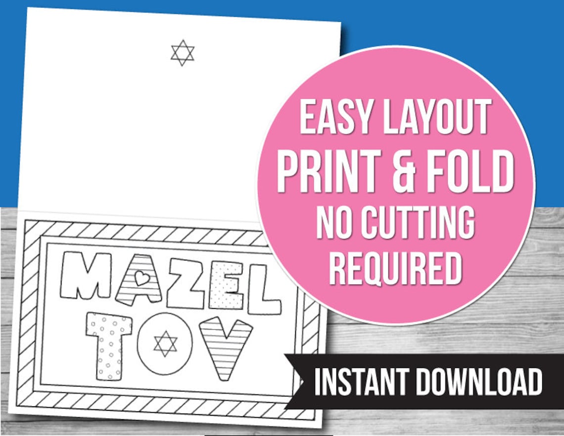 Mazel Tov Coloring Card: Hanukkah Printable for Kids (8.5x11) - Etsy