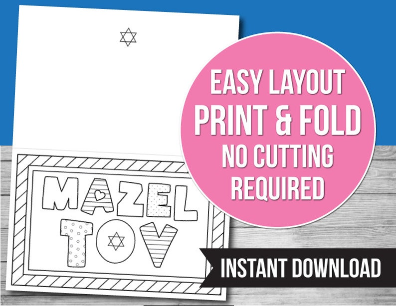 Mazel Tov Coloring Card: Hanukkah Printable for Kids (8.5x11) - Etsy
