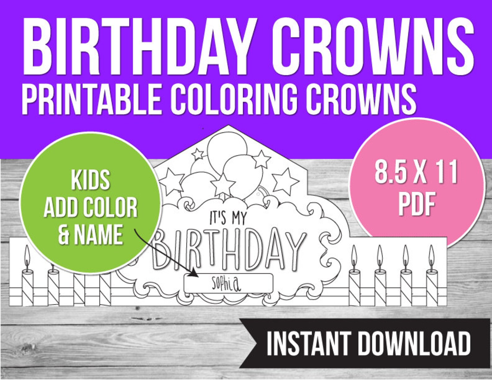 Printable Birthday Coloring Crowns: Kids Party Craft (PDF) - Etsy