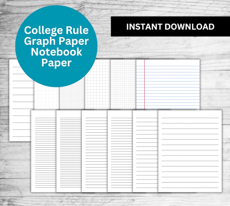 Printable Lined Paper Bundle Wide Rule College Rule Notebook - Etsy