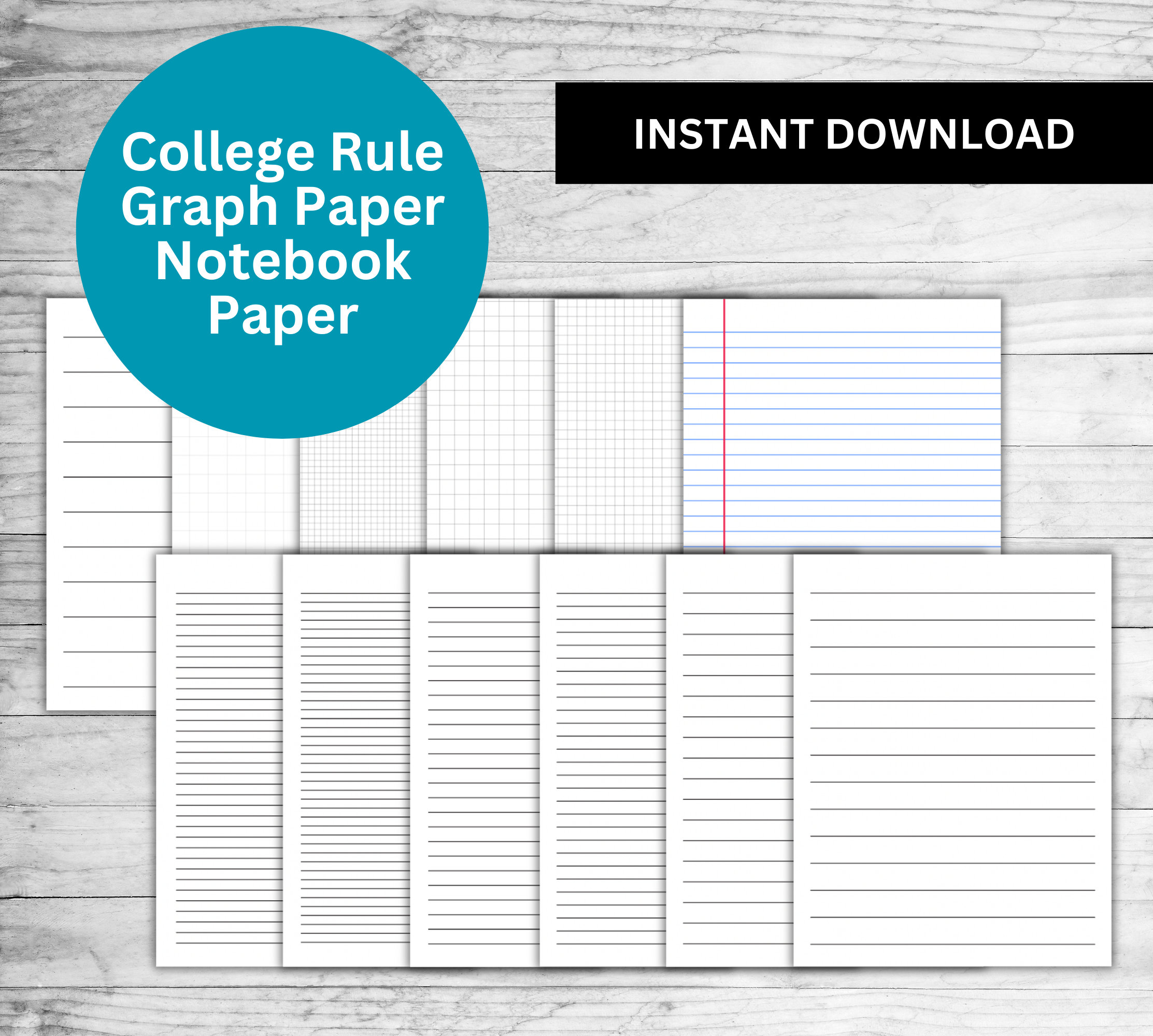 Printable Lined Paper Bundle Wide Rule College Rule Notebook - Etsy